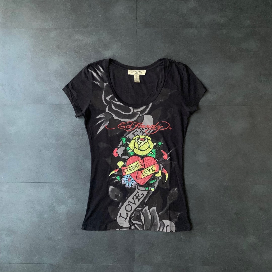 2000s Don Ed Hardy Design Eternal Love Y2K Top Tee Shirt, Women's ...