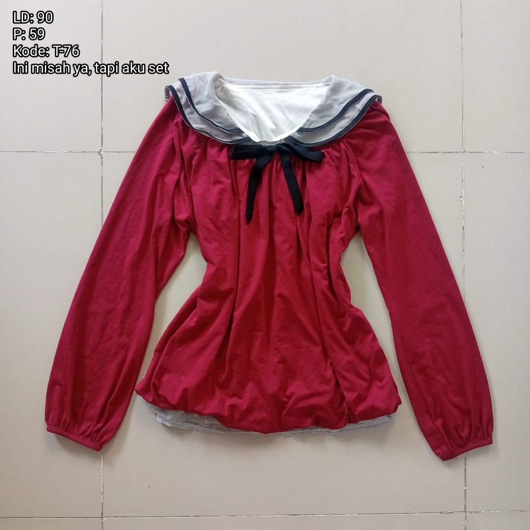 Atasan Kerah Sailor Pita Sifon Mix Ribbon Polka Kawaii Morikei Fairy Grunge Shoujo Girl Igari ...