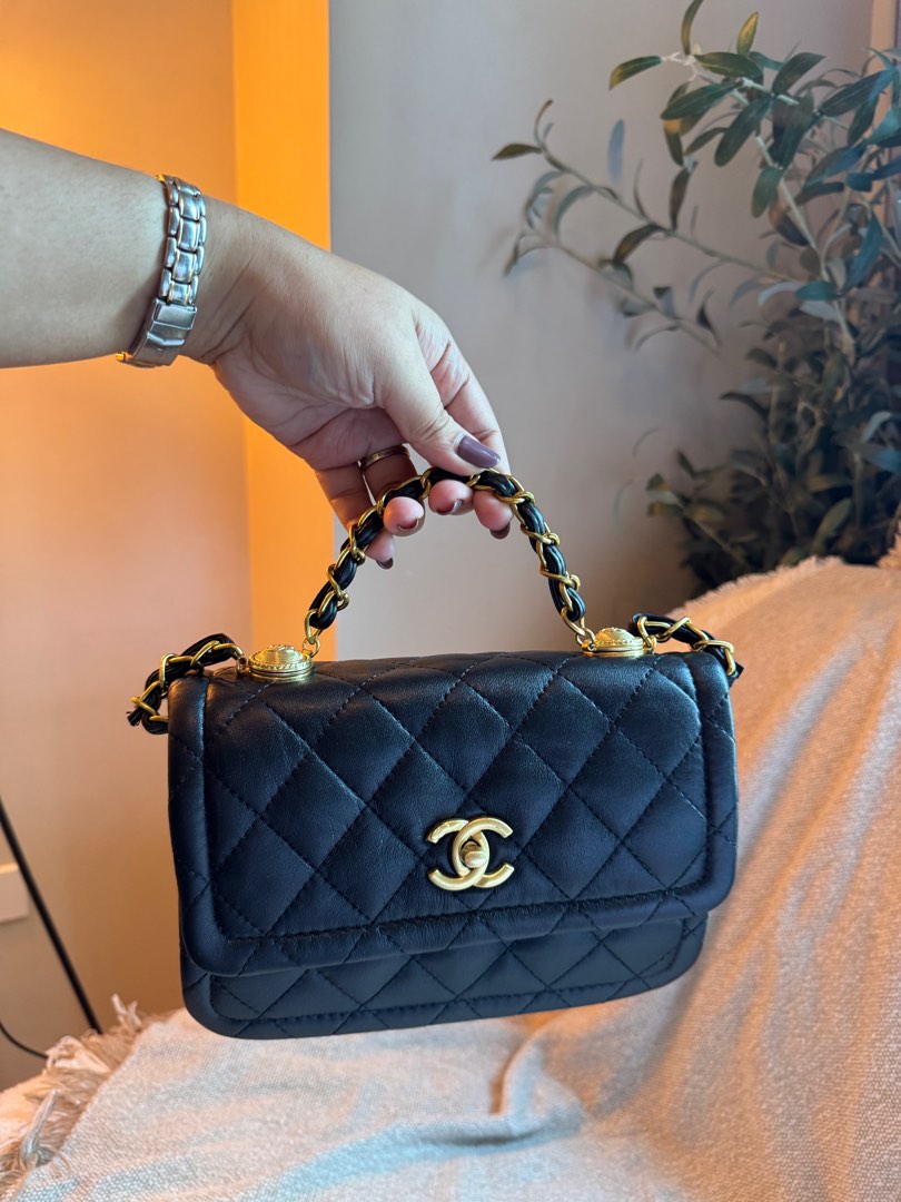 🌲HOLIDAY SALE 🎁 Chanel Black Quilted Top Handle Bag Vintage Japan ...
