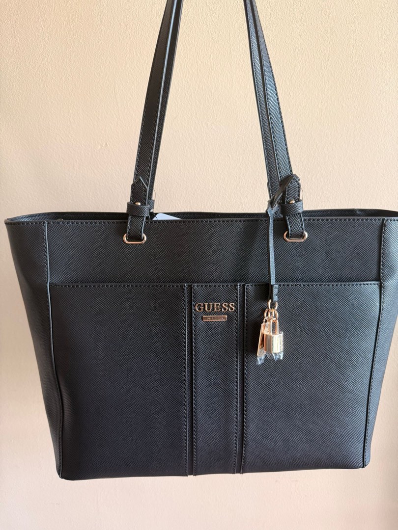 Guess Black Tote Bag with Lock, Women's Fashion, Bags & Wallets, Tote ...
