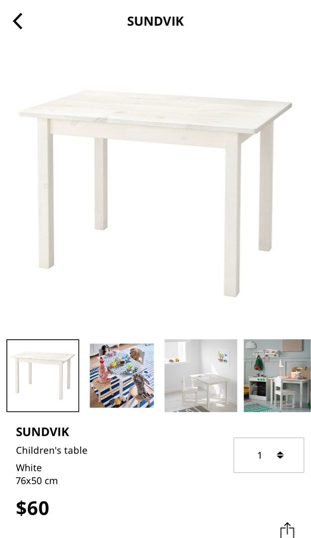 IKEA SUNDVIK Children's Table - White, Babies & Kids, Baby Nursery ...