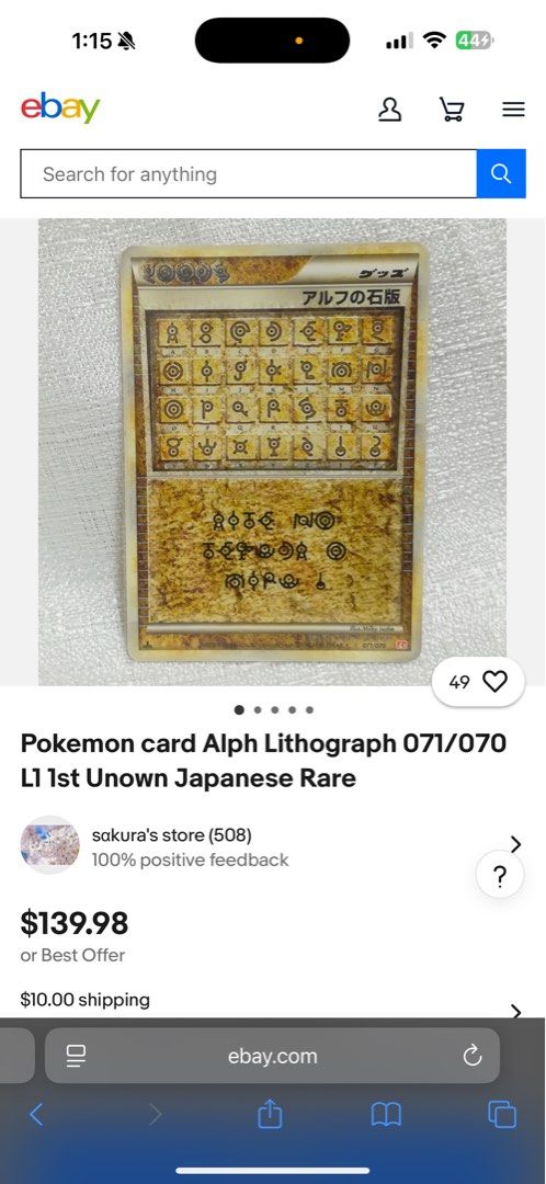 [JP] Alph Lithograph L1 1st Unown Original Pokemon Card, Hobbies & Toys ...