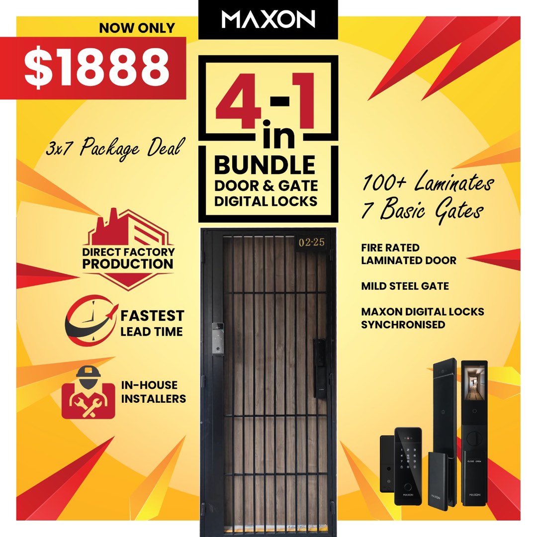 Maxon 4-in-1 Main Door & Gate Digital Lock Bundle, Furniture & Home ...