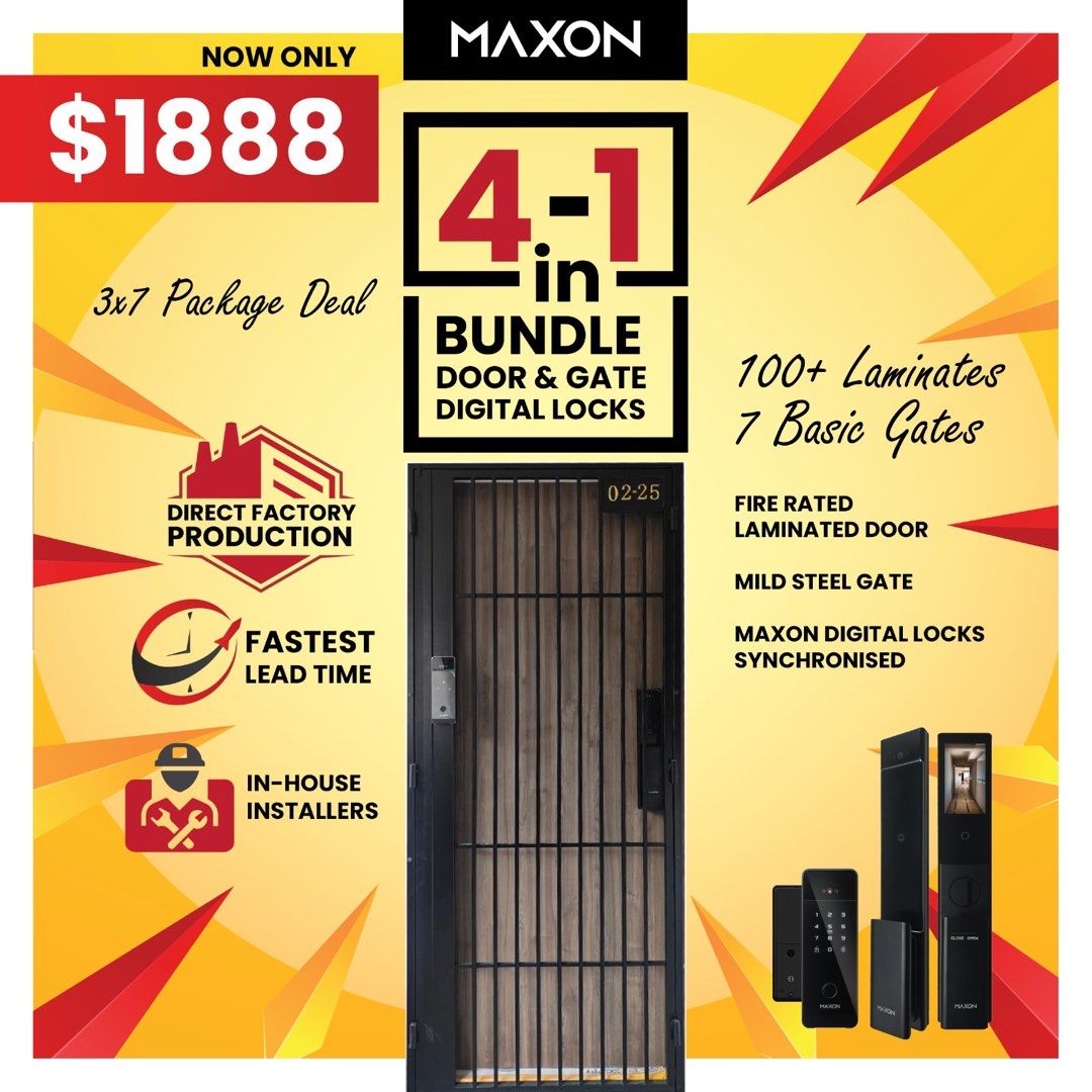 Maxon 4-in-1 Main Door & Gate Digital Lock Bundle, Furniture & Home ...