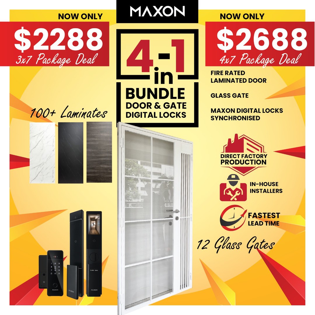 Maxon 4-in-1 Main Door & Glass Gate Bundle with Digital Locks ...