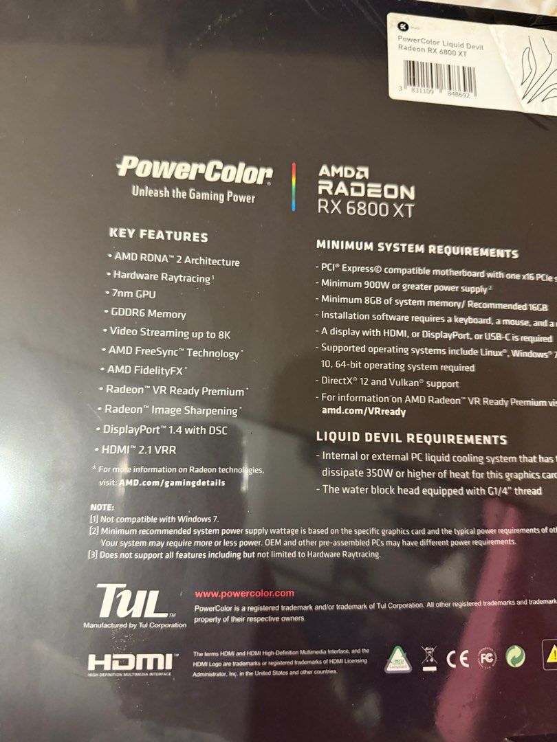 PowerColor AMD Radeon RX 6800 XT Liquid Devil, Computers & Tech, Parts ...