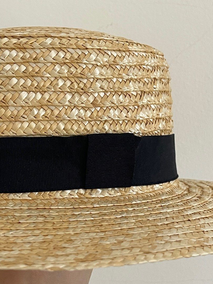 Straw Boater Hat with Black Ribbon, Men's Fashion, Watches ...
