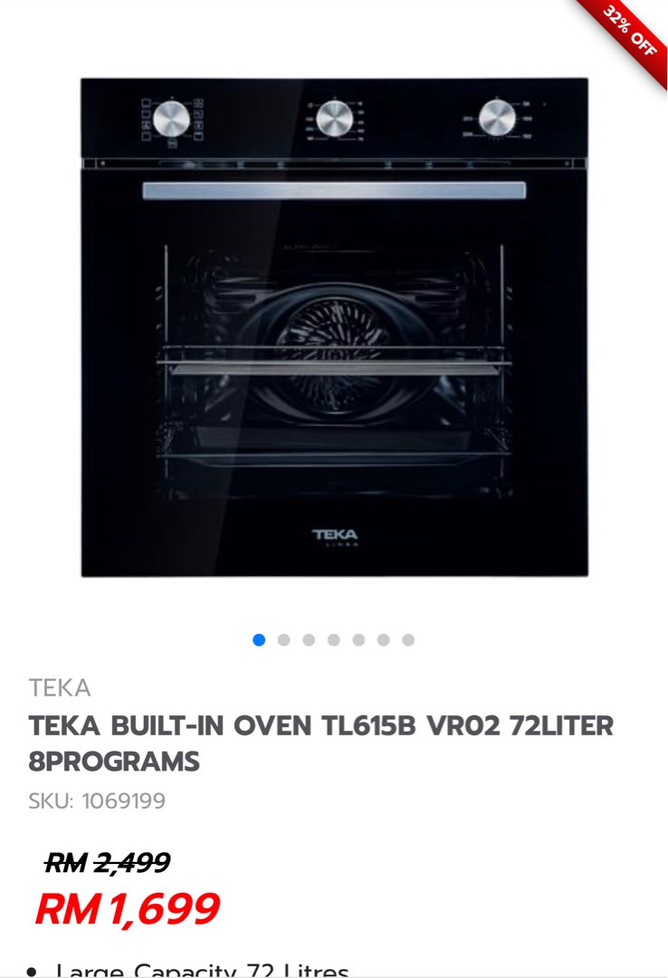Teka Built-in Oven TL615B VR02 72L, TV & Home Appliances, Kitchen ...