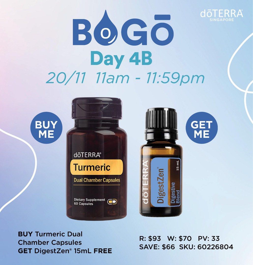 doTERRA BOGO Turmeric Capsules and Digestzen, Health & Nutrition ...