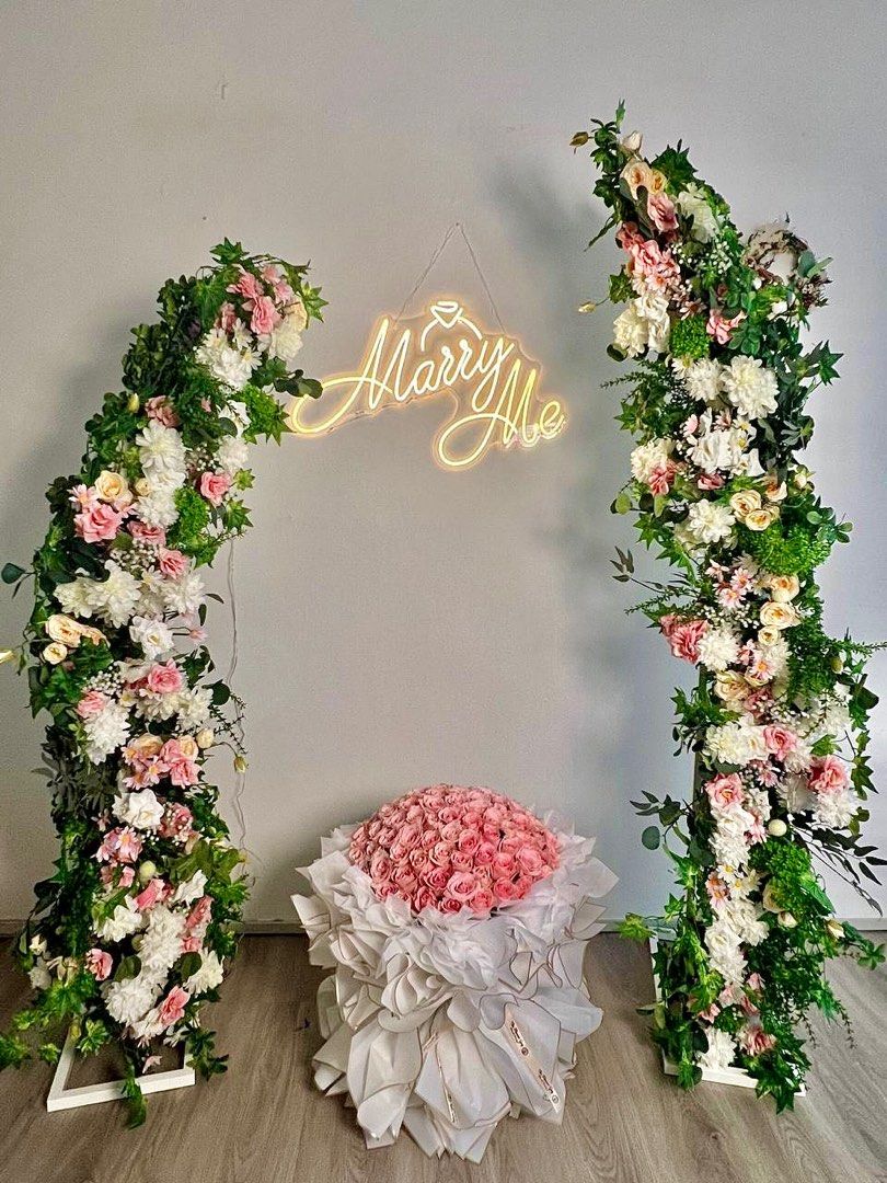 [FOC Marry Me Neon Sign] Proposal Flower Arch, Hobbies & Toys, Flowers ...
