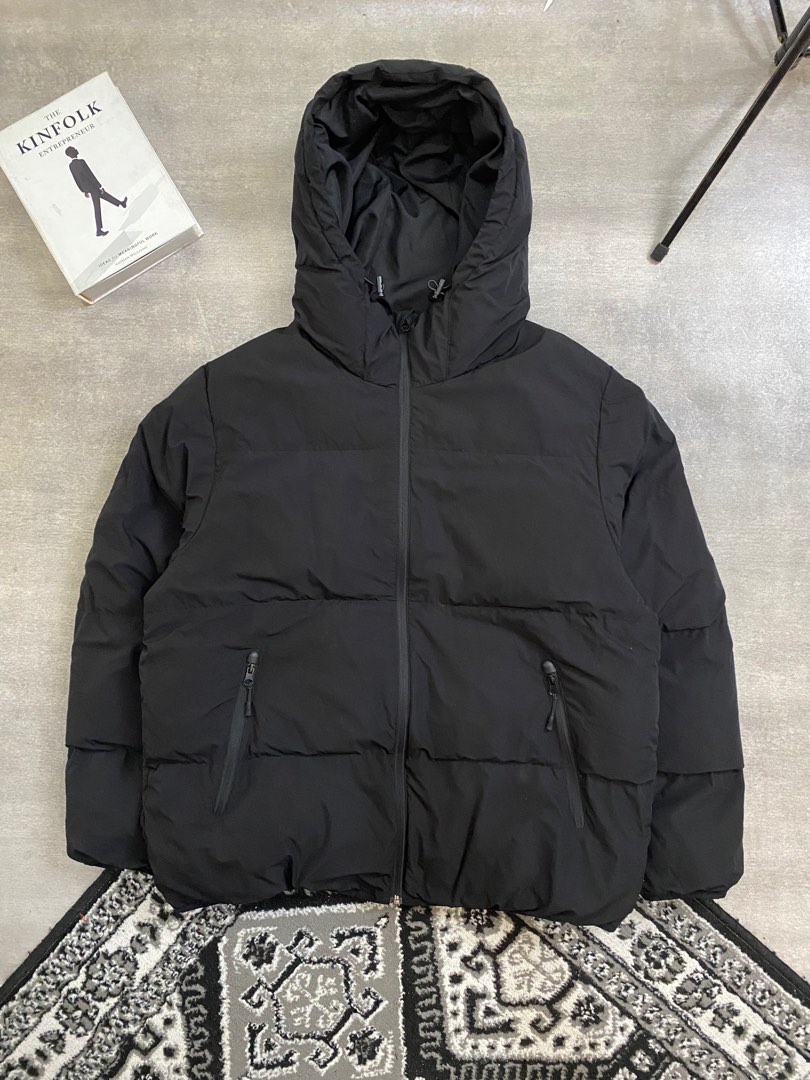 UNIQLO GU puffer Padded Jacket Black Hooded(4A-10), Fesyen Pria ...