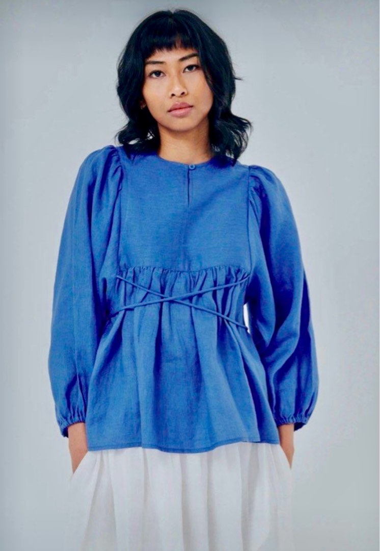Whimsigirl Big Day Linen in Cerulean, Women's Fashion, Tops, Blouses on ...