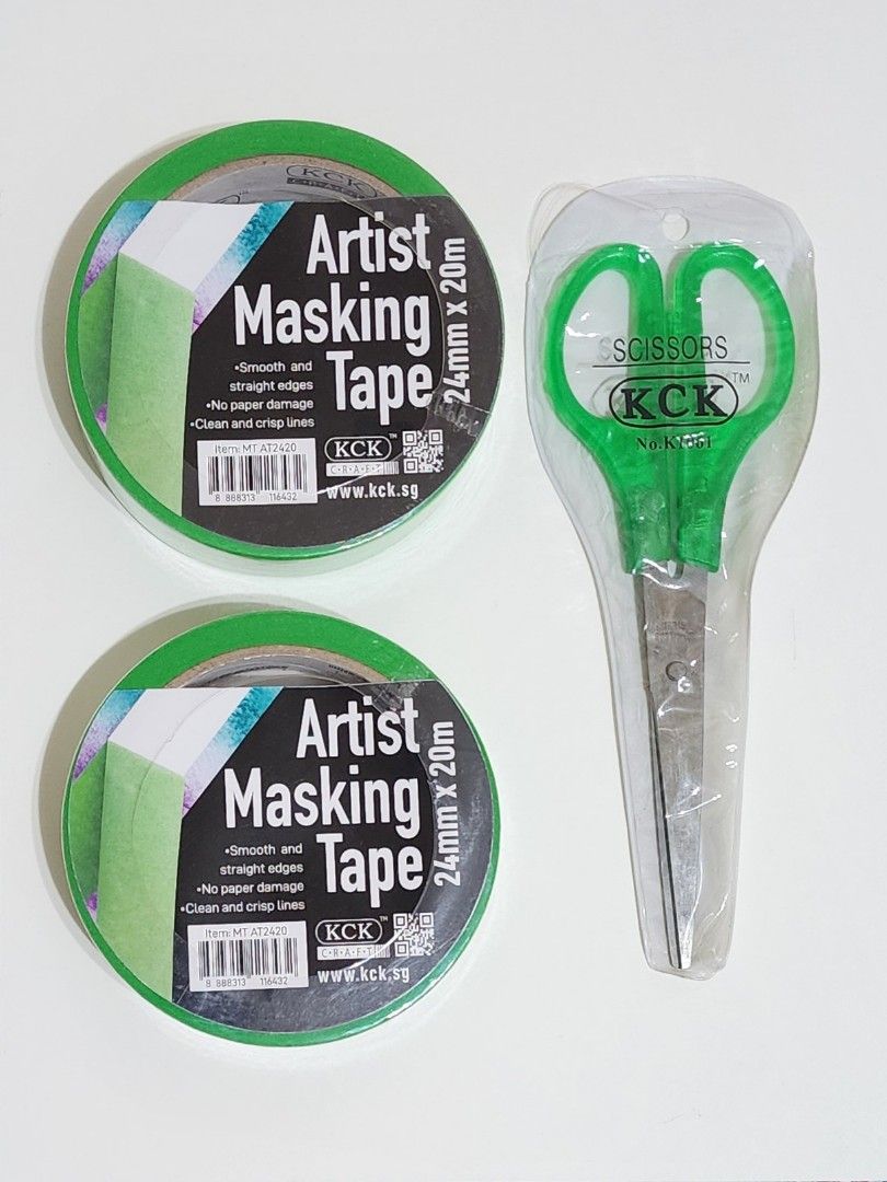 2 KCK Artist Masking Tapes & Green Scissors Set, Hobbies & Toys ...