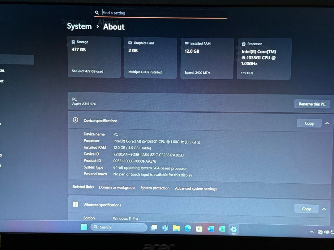 Acer Aspire 3 A315-57G Laptop - Intel Core i5-10th Generation- 12 GB ...