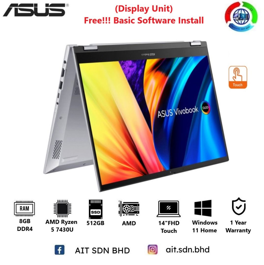 ASUS Vivobook S 14 Flip TN3402Y 14"FHD Touch 2-in-1 Silver Laptop AMD ...