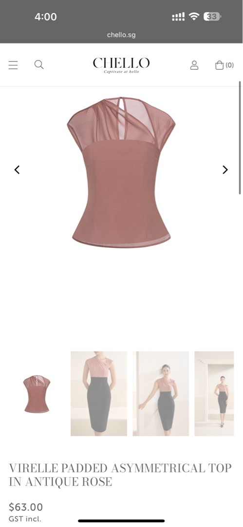 Xs+ Chello Virelle Padded Asymmetrical Top - Antique Rose, Women's ...