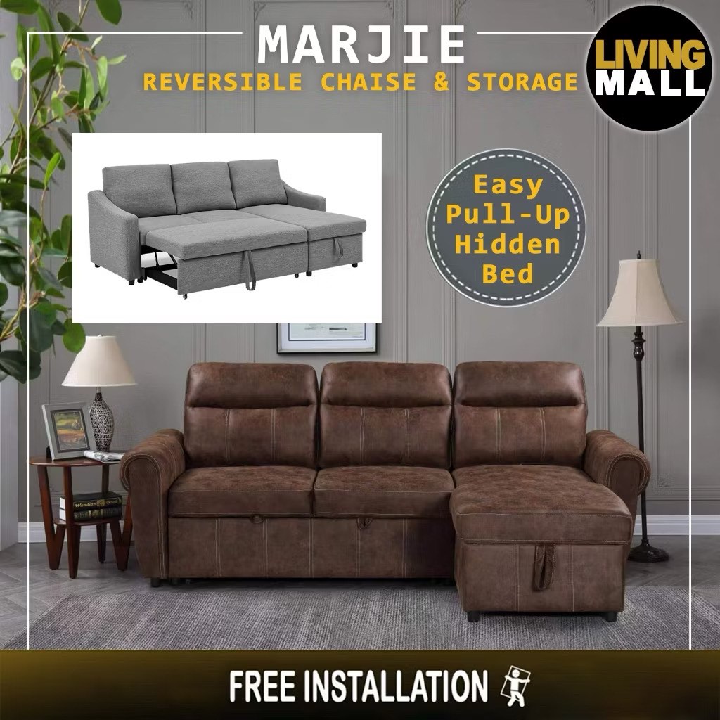 Marjie Sleeper Sectional Reversible Sofa w/ Storage Upholstered w/ Pet ...