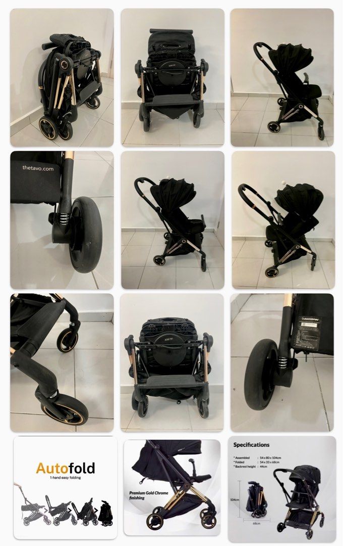 The Tavo Autofold Premium Gold Chrome Stroller, Babies & Kids, Going ...