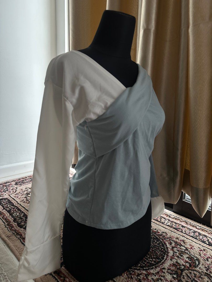 Two-Tone Crossover Top, Women's Fashion, Tops, Sleeveless on Carousell