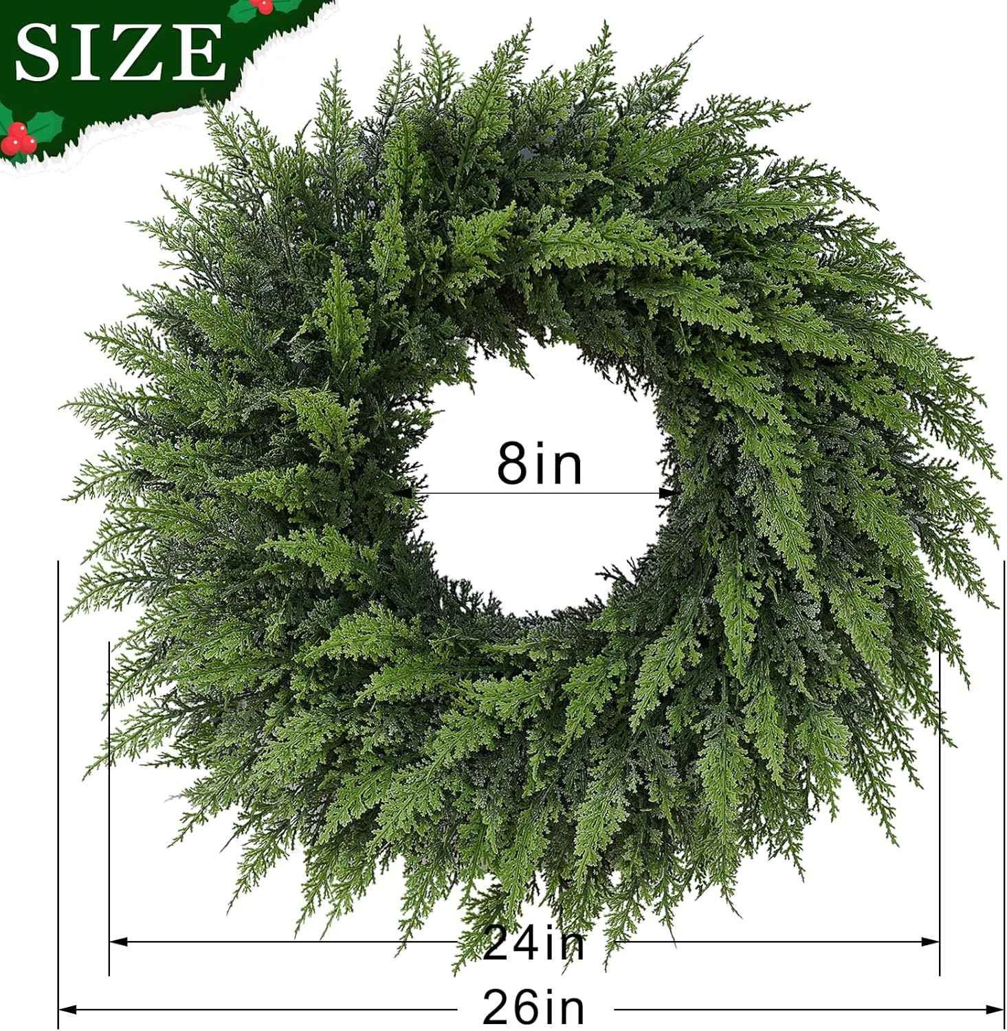 24" Real Touch Cedar Wreath for Front Door, Artificial Christmas ...