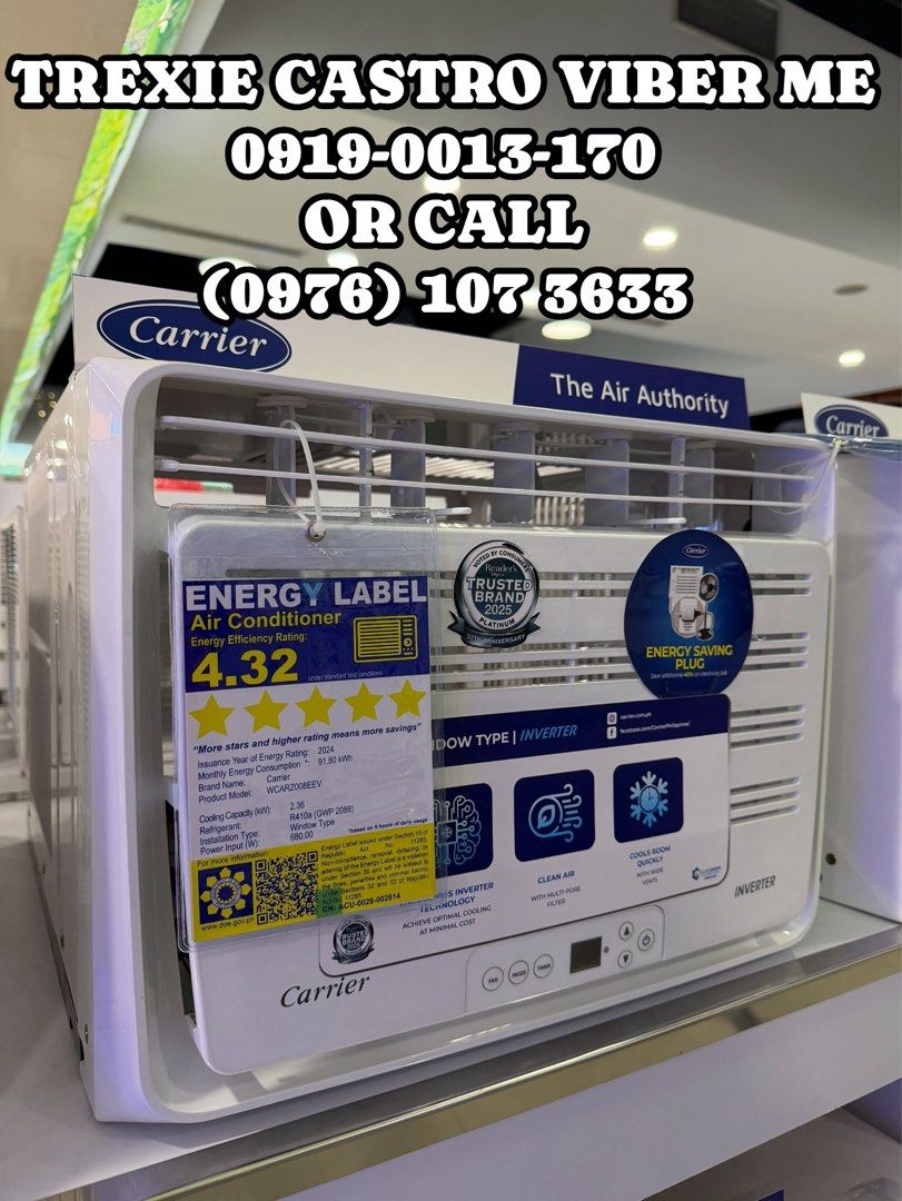🟩 CARRIER WINDOW TYPE FULL DC INVERTER AIRCON OPTIMA SERIES WCARZ008EEV WCARZ009EEV 🟩, TV & Home ...