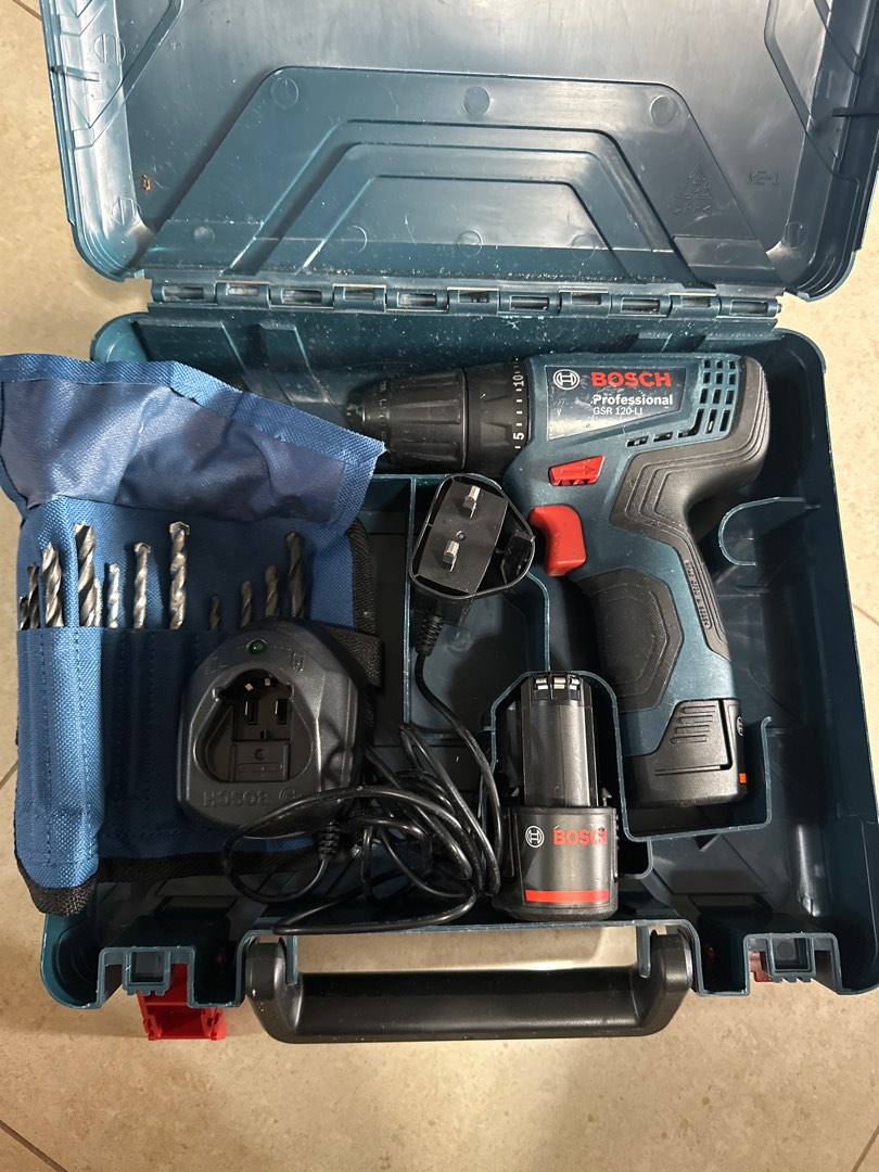 Bosch GSR-120 Li. 12V Cordless Drill Set, Furniture & Home Living, Home Improvement ...