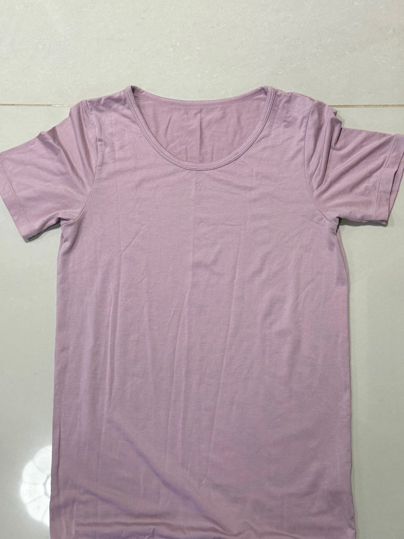 Kids 150 Uniqlo Heattech Innerwear Shirt short sleeve pink & white ...