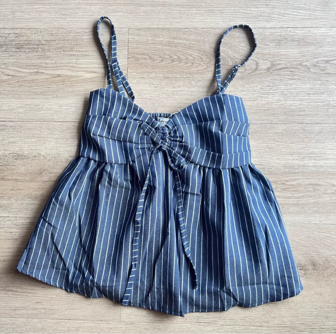 Marry House Stripe Blue Jeans Tank, Fesyen Wanita, Pakaian Wanita ...