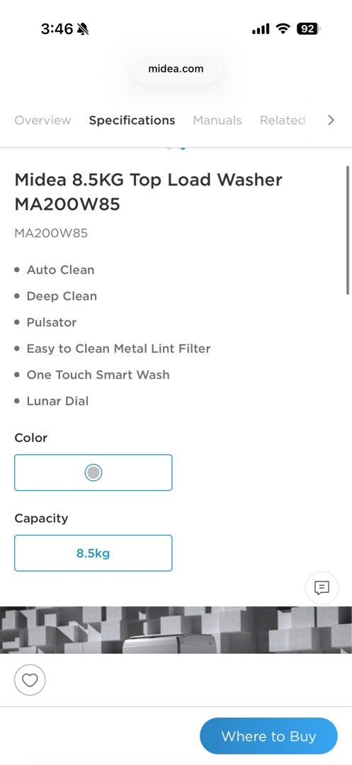 Midea 8.5KG Top Load Washer MA200W85, TV & Home Appliances, Washing ...