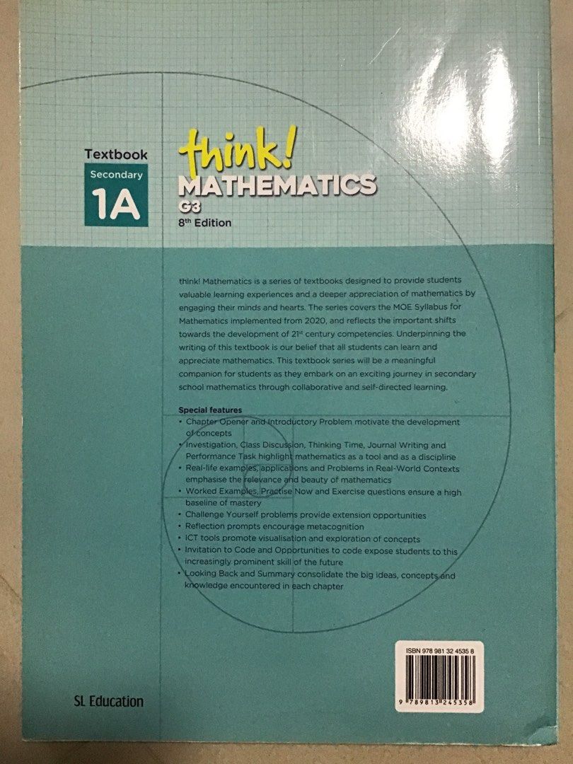 Think! Mathematics G3 Secondary 1A & 1B Textbook, Hobbies & Toys, Books ...