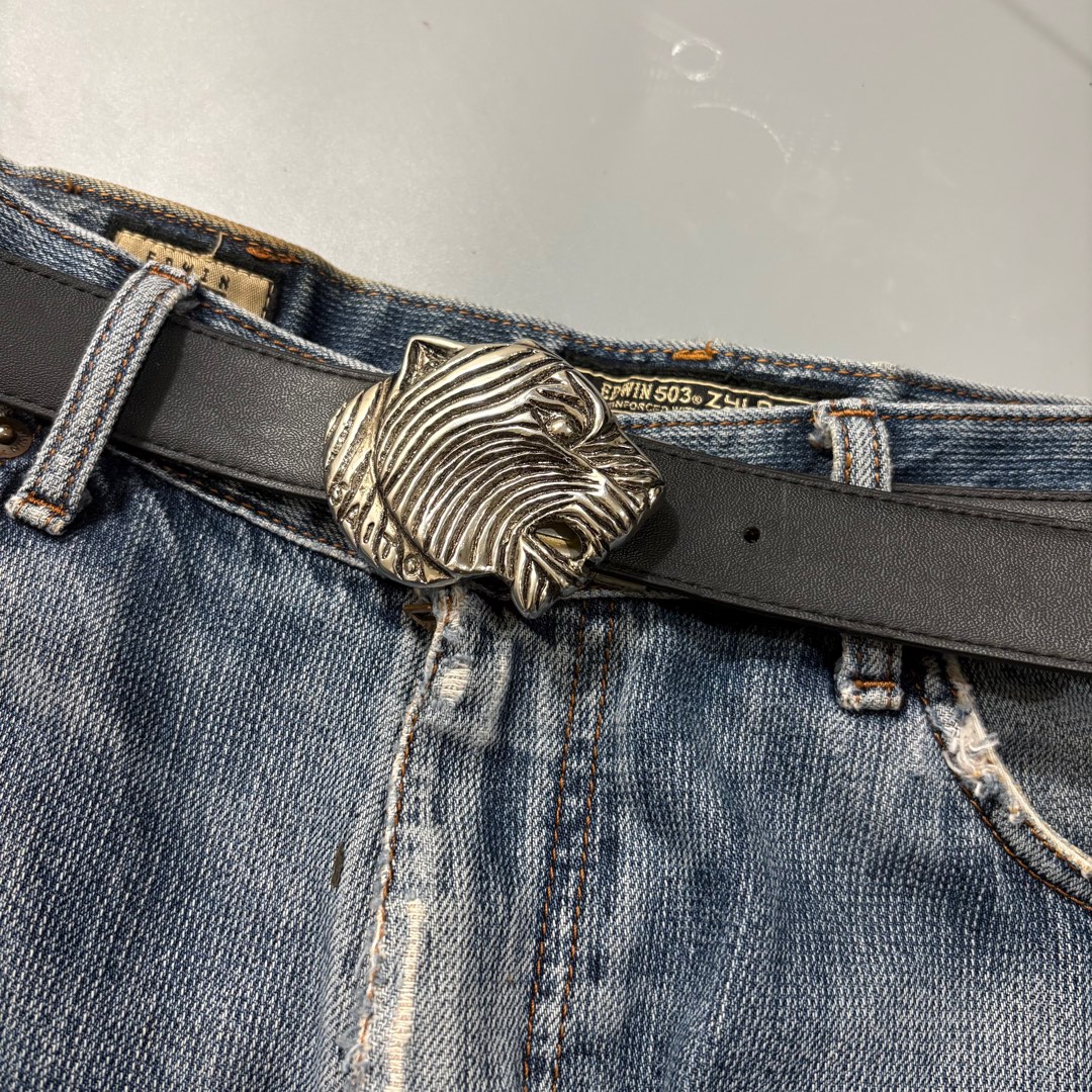Vintage Japanese Artisan Tiger Belt Silver Buckle Amekaji, Men's ...