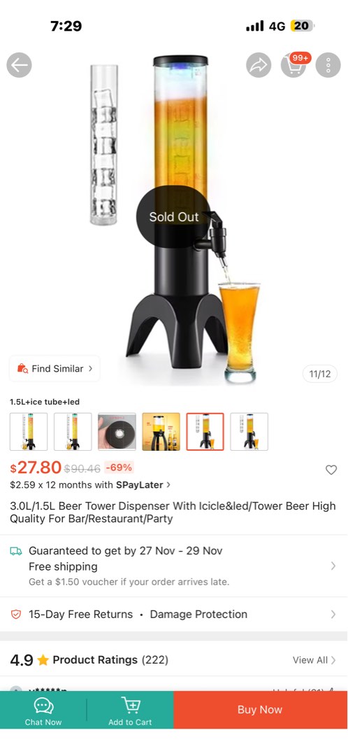 1.5L Beer Tower Dispenser with Icicle & LED, Furniture & Home Living ...