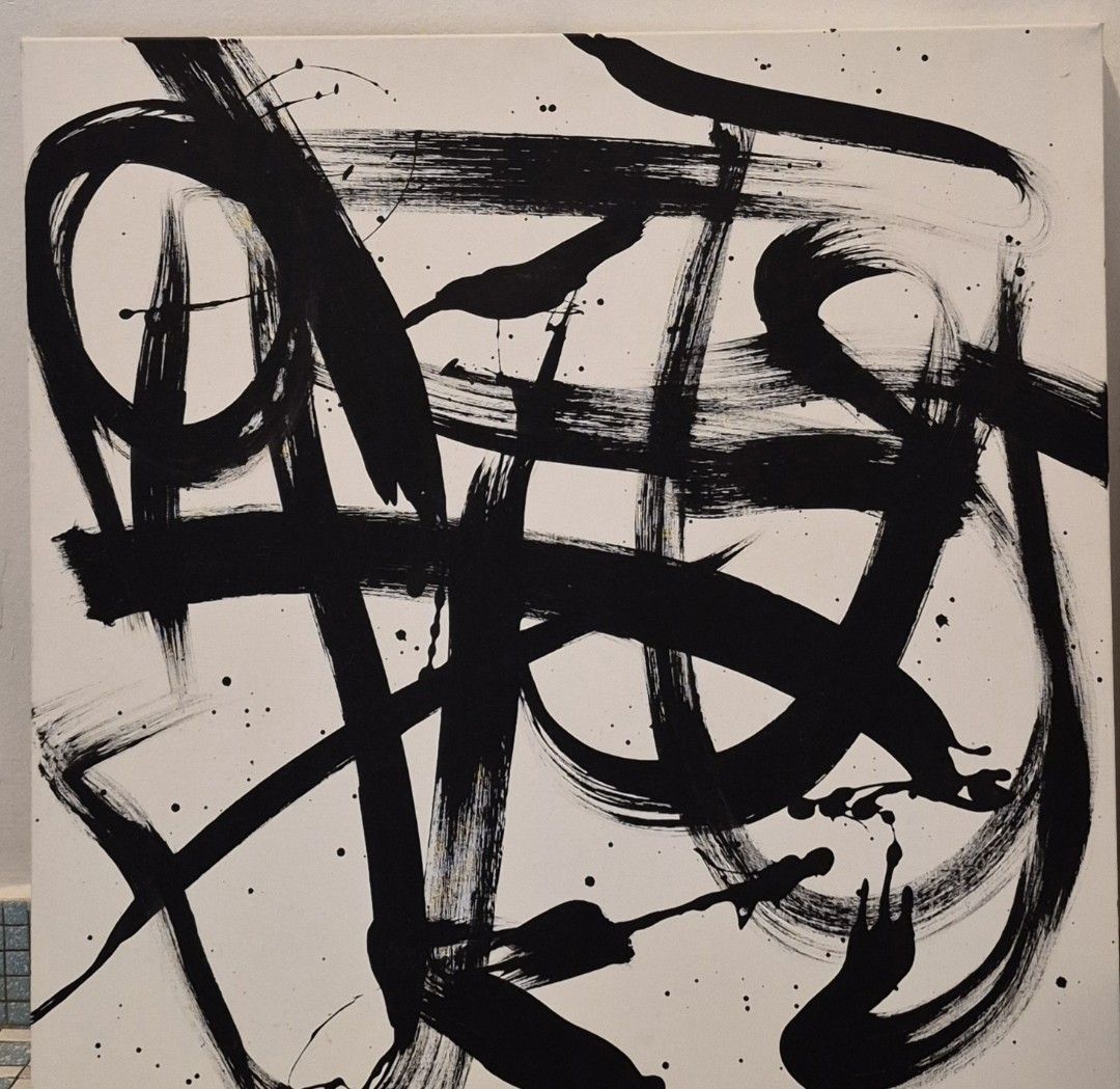 Abstract Black and White Painting, Hobbies & Toys, Art & Prints on Carousell