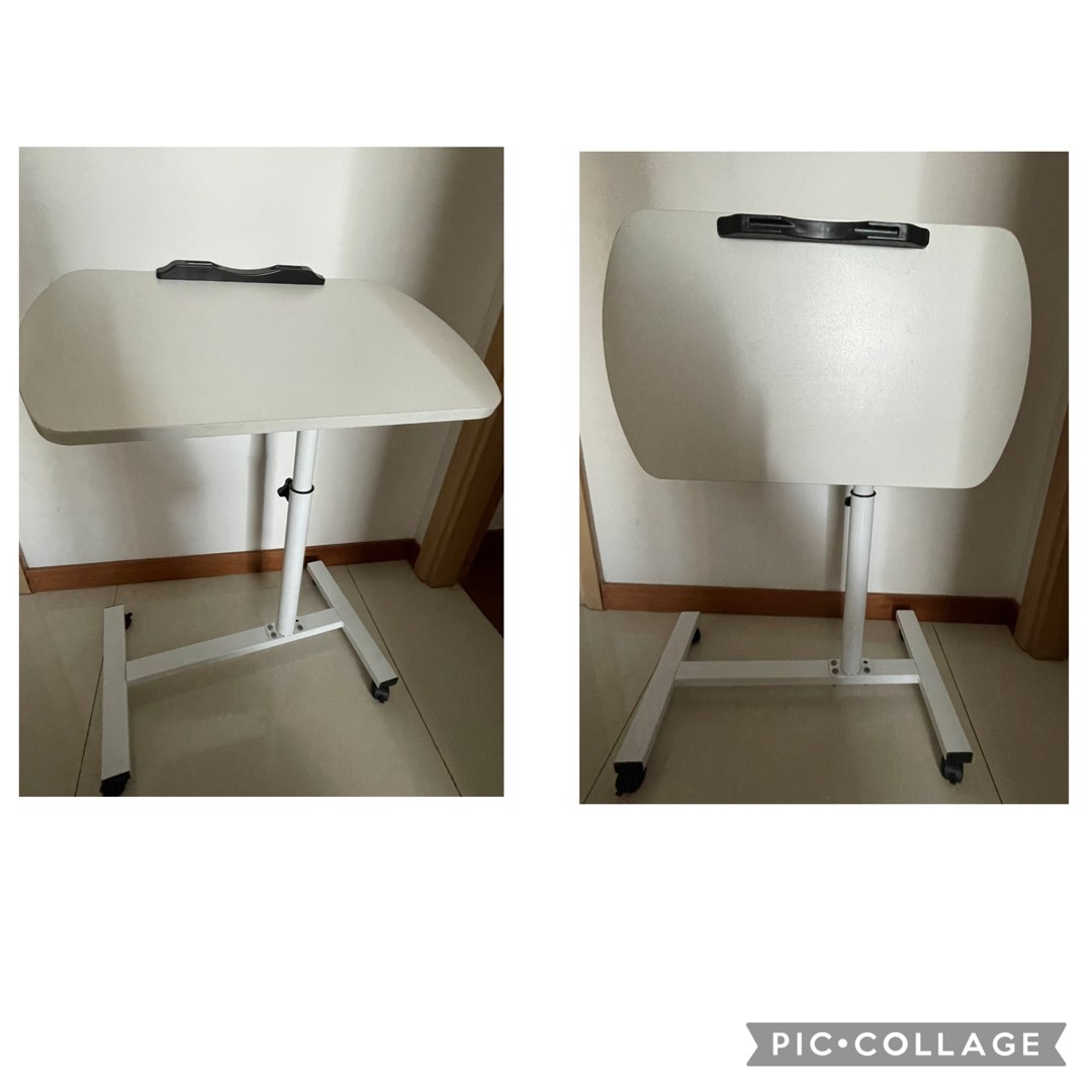 Adjustable White Laptop Table with Wheels, Furniture & Home Living ...