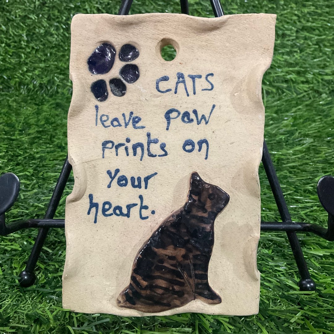 Cat 3D Glossy Paw Print Stone Plaque Decorative Hanging Wall with ...
