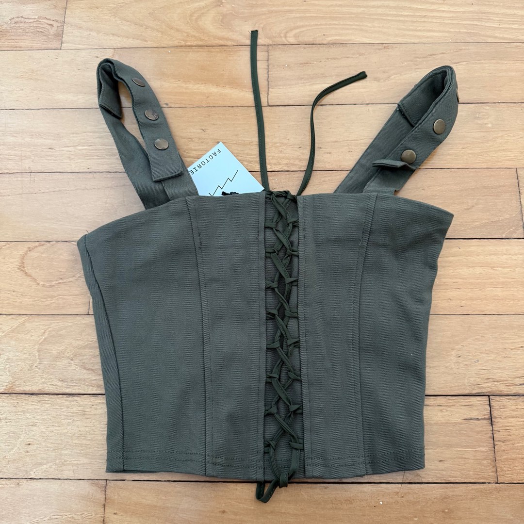 Factorie Corset Top Olive Green Brand New, Women's Fashion, Tops ...