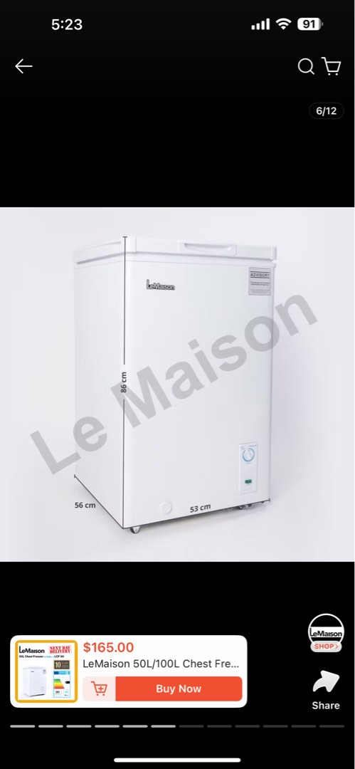 LeMaison 100L Chest Freezer used for breastmilk, TV & Home Appliances ...