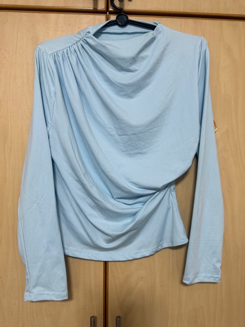 Light Blue Drape Top, Women's Fashion, Tops, Blouses on Carousell