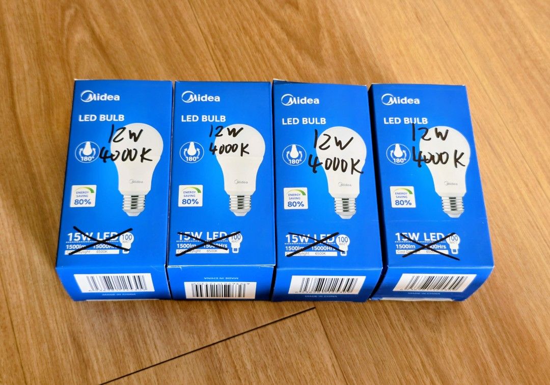 Midea LED Bulb 12W 4000K (4 biji), Furniture & Home Living, Lighting ...