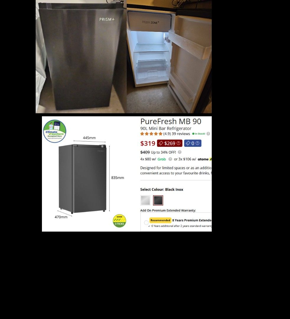 Prism+ 90L Mini Bar Refrigerator - Black, TV & Home Appliances, Kitchen ...