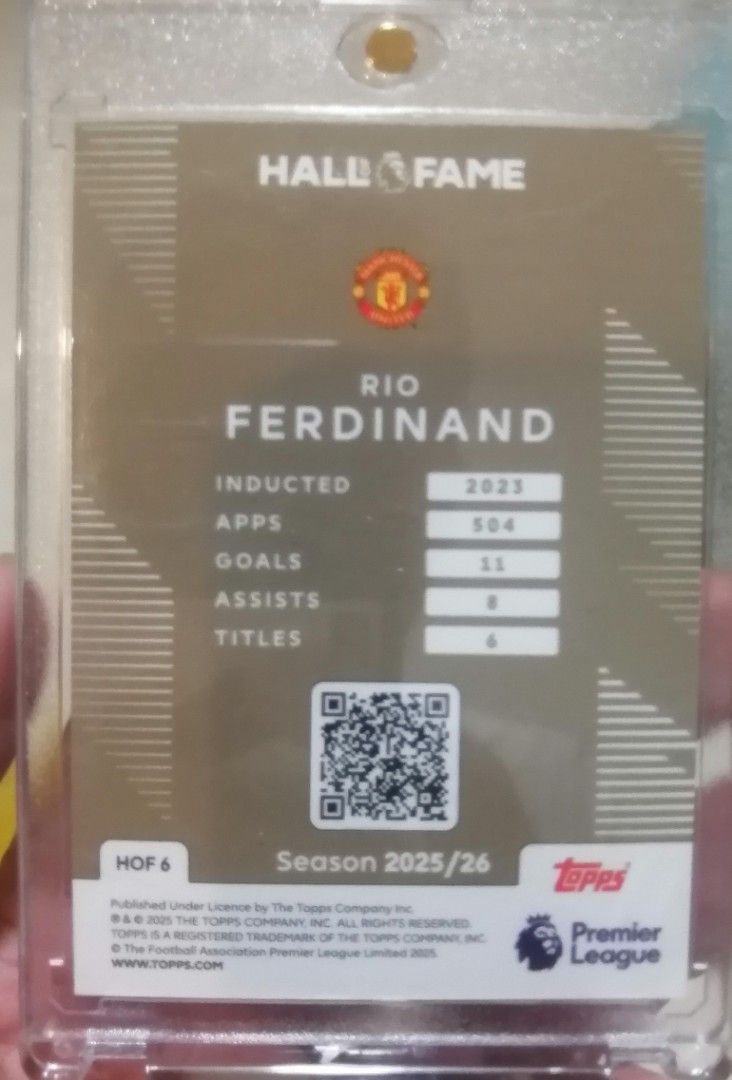 Topps Premier League Hall of Fame Rio Ferdinand Card, Hobbies & Toys ...