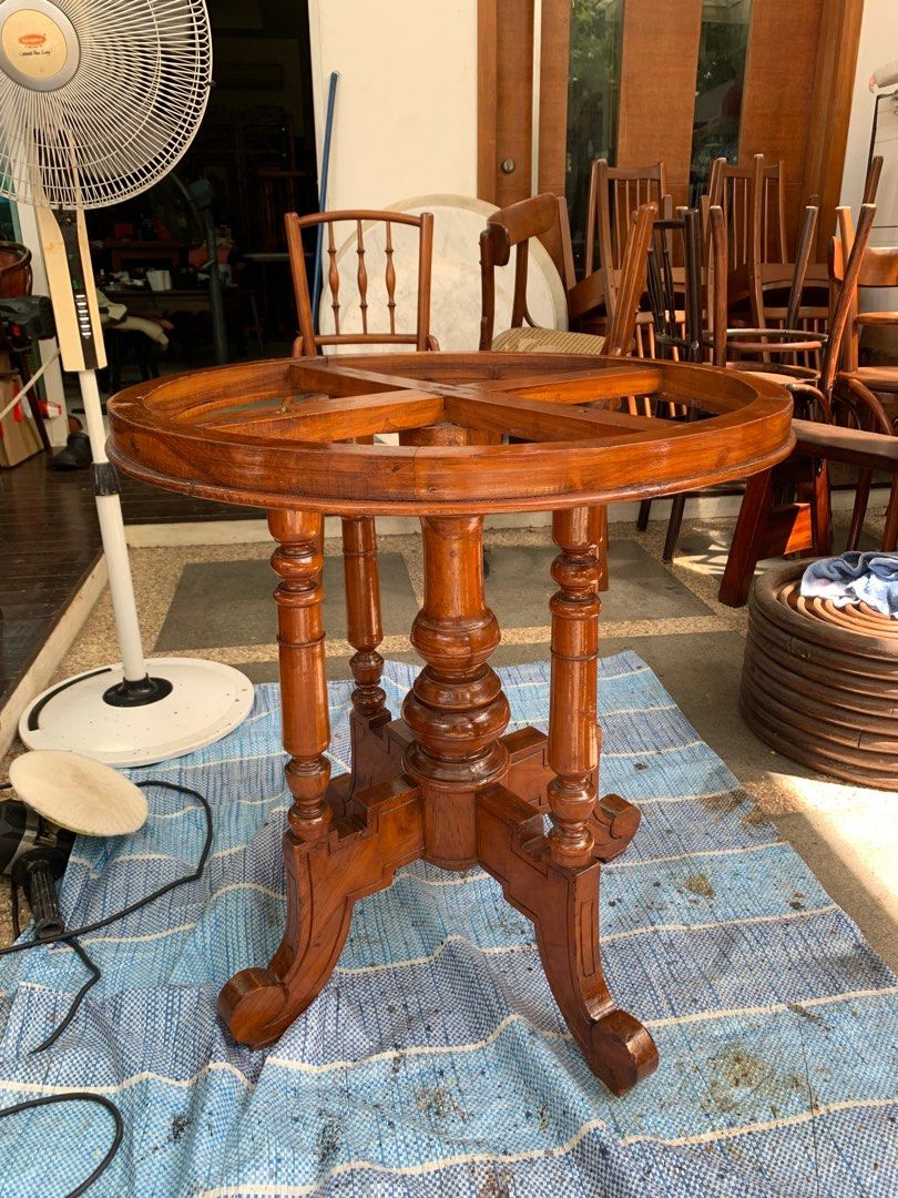 Vintage teak marble kopitiam table 70cm, Furniture & Home Living ...