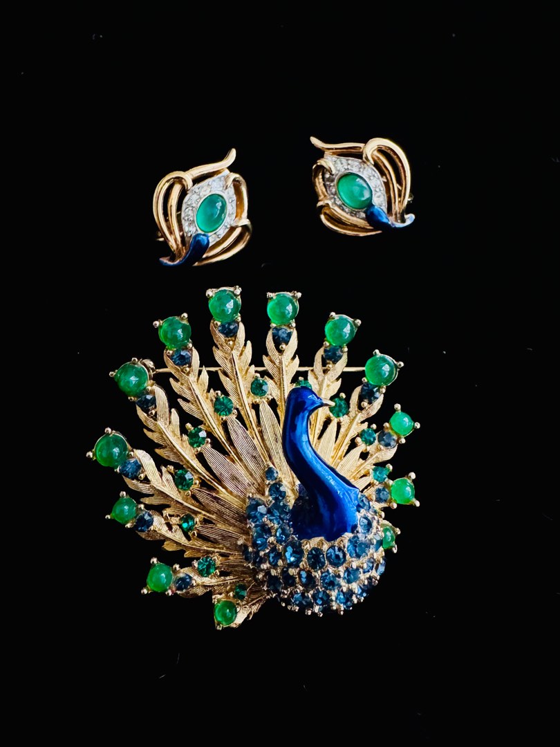 《VERY RARE! 1960s MARCEL BOUCHER GOLD TONE RHINESTONE FAUX JADE ...