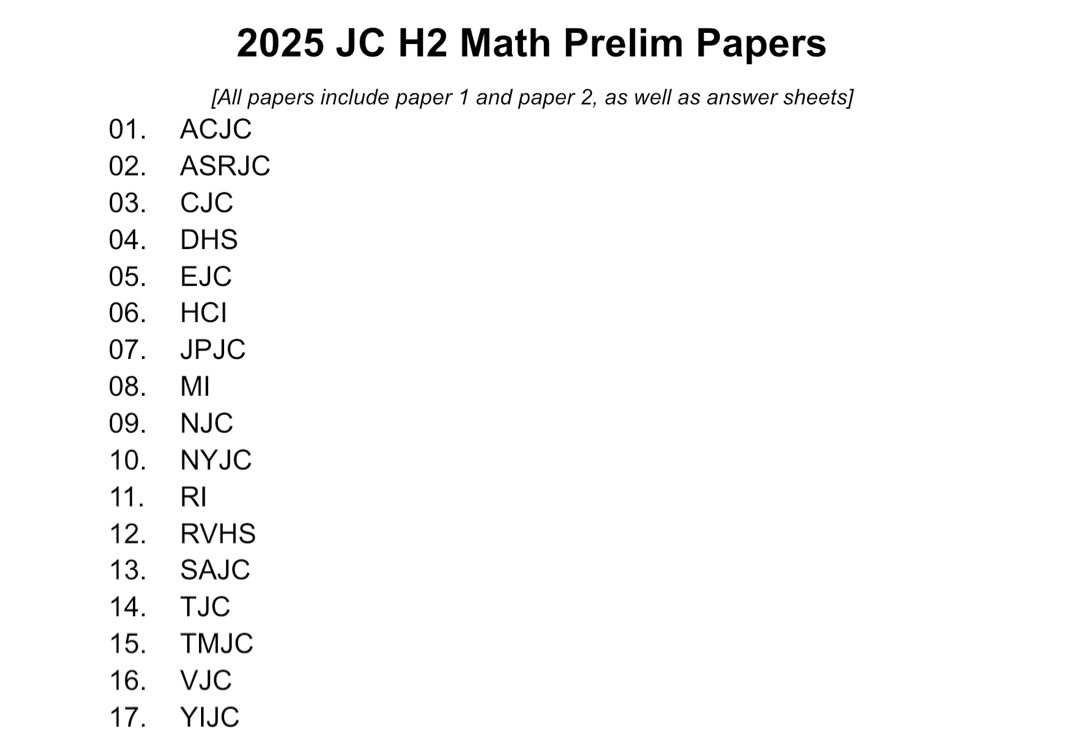 2025 JC H2 Math Prelim Papers, Hobbies & Toys, Books & Magazines ...