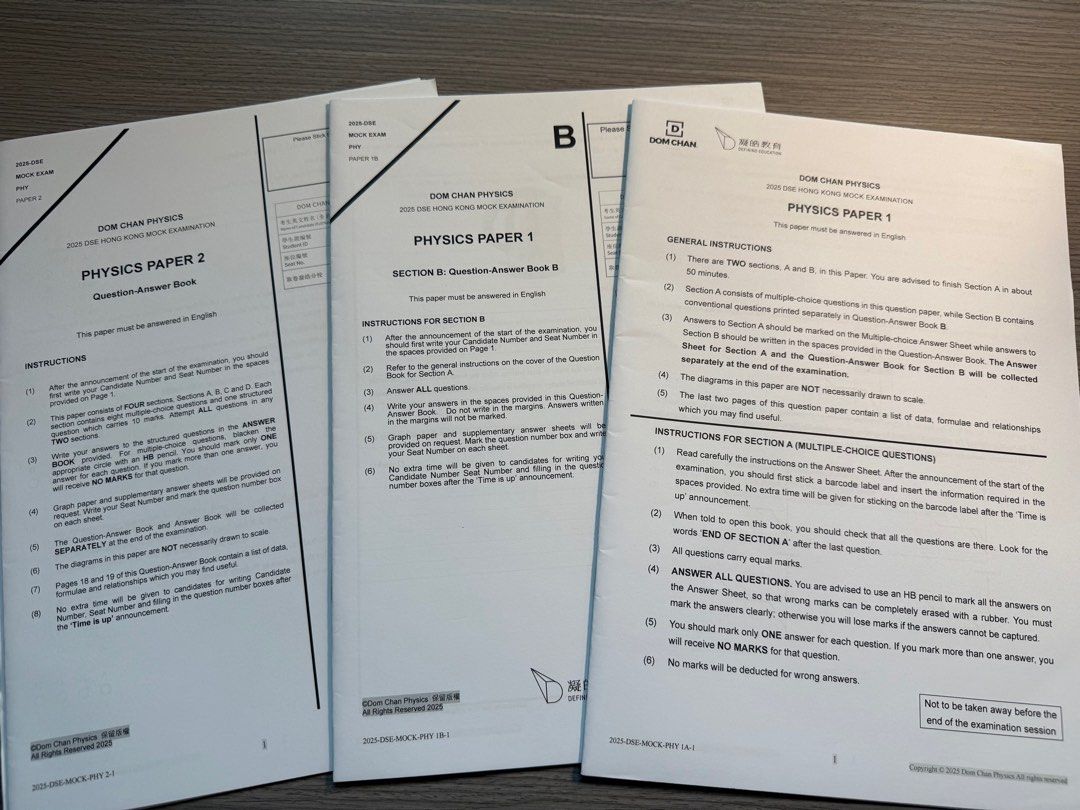 *2025 Physics Dom Chan Mock Exam, 興趣及遊戲, 書本 & 文具, 補充練習 - Carousell