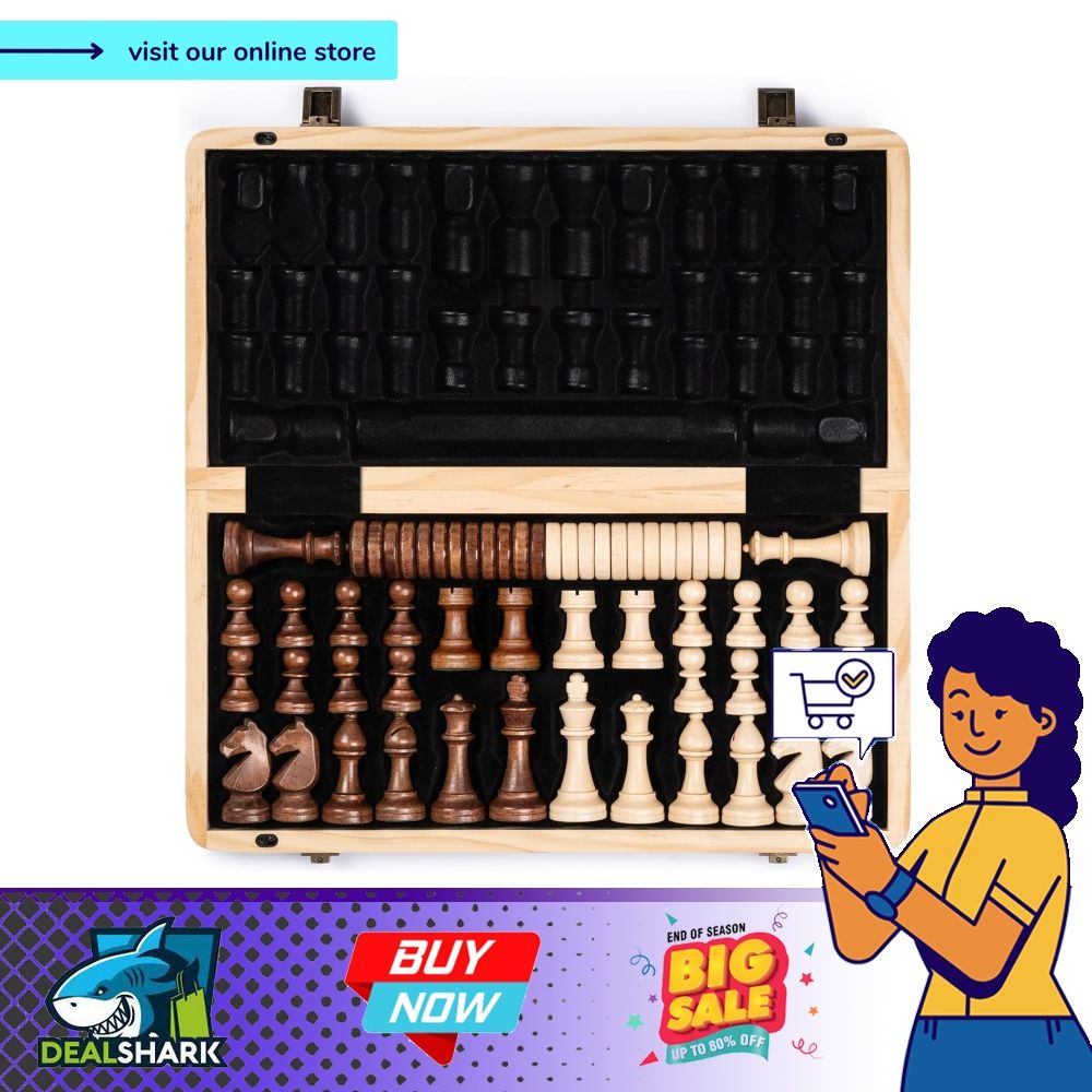 A&A 15" Magnetic Wooden Chess Set/Folding Board / 3" King Height German ...