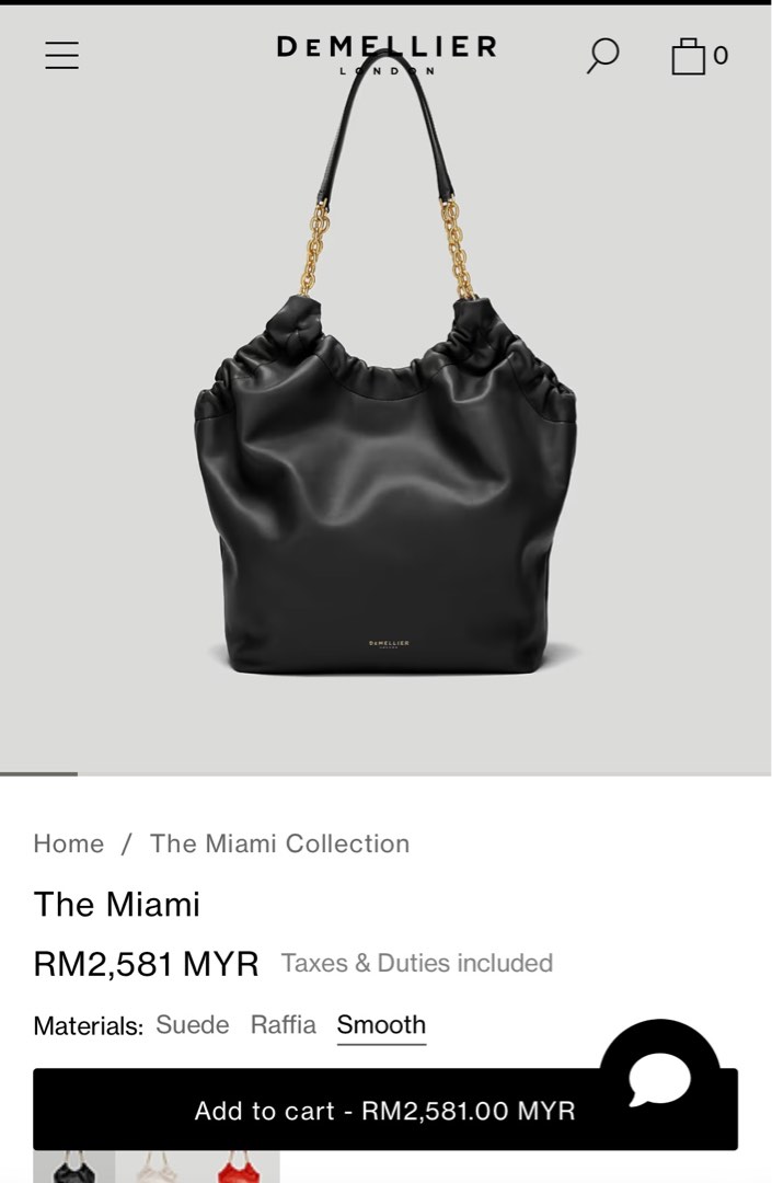 Demellier Miami Black Drawstring Handbag with Gold Chain, Luxury, Bags ...