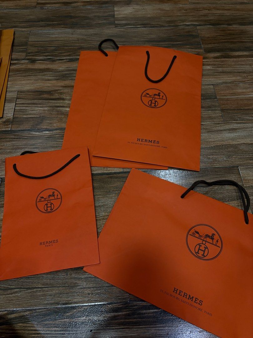 HERMES Orange Paper Bags, Luxury, Bags & Wallets on Carousell