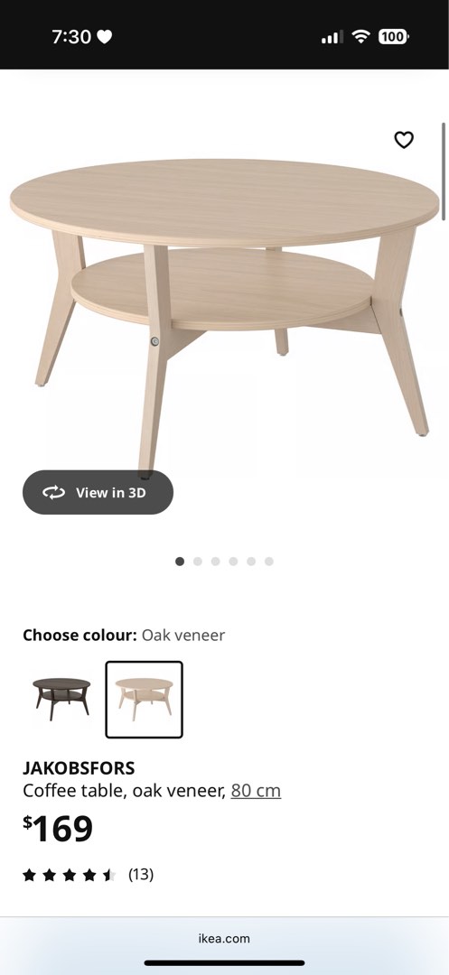 IKEA JAKOBSFORS Coffee Table - Oak Veneer, Furniture & Home Living ...