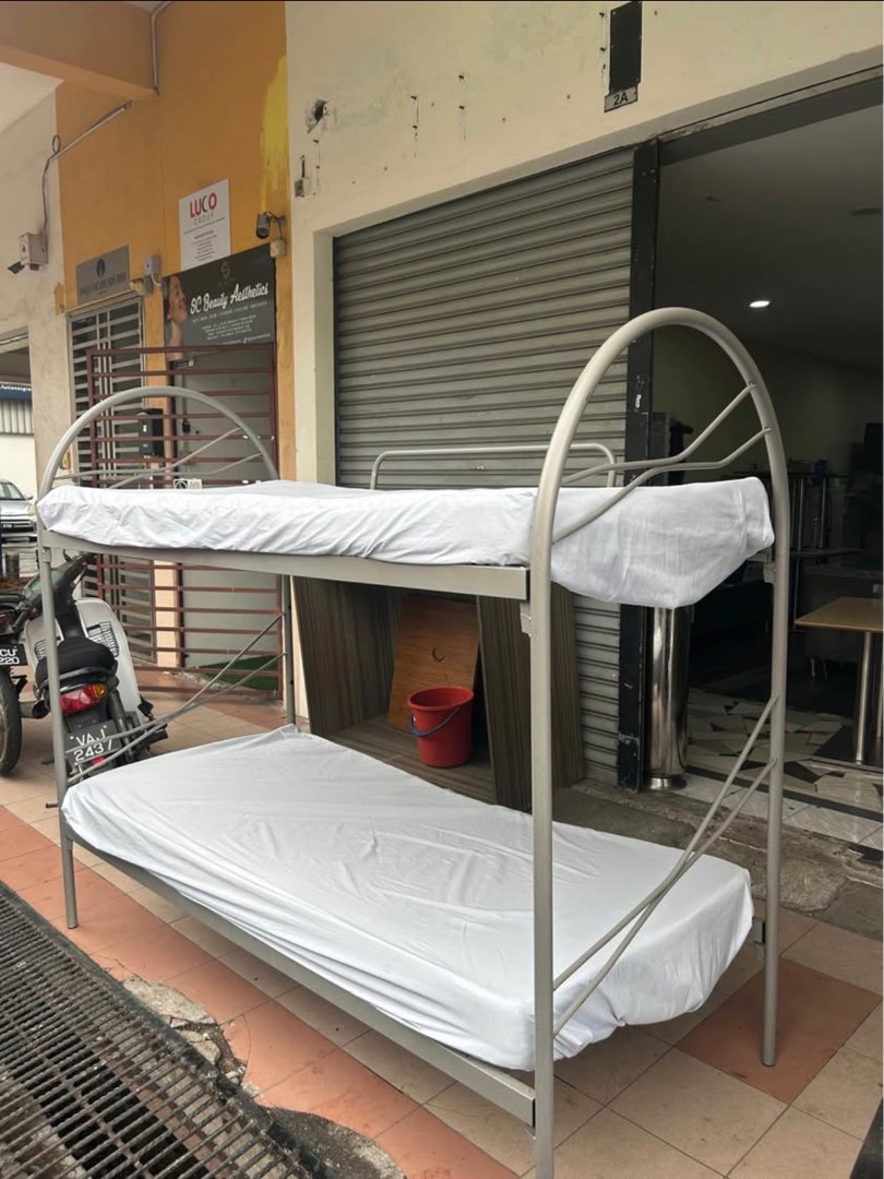 Metal Double Decker Bunk Bed with Mattress (Katil + Tilam), Furniture ...